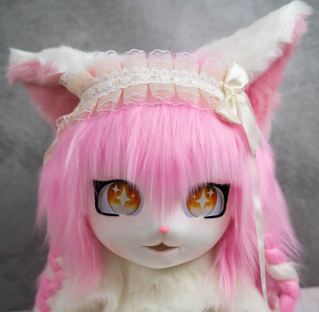 Pink Cat Mask, Mask King Cat Mask Furry Cosplay Mask Head With Blue ...
