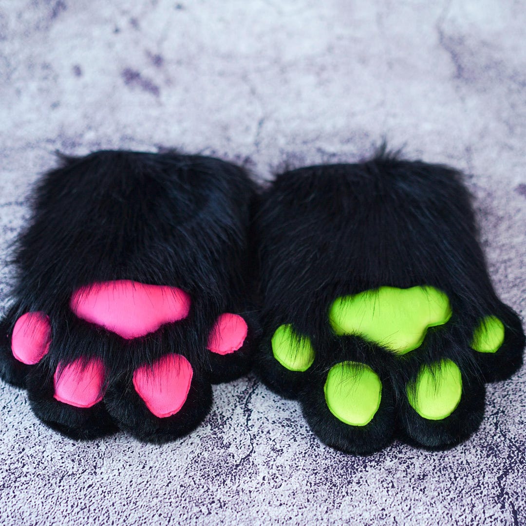 Black Paw 4-finger Gloves Fursuit Paws Furry Gloves-puppy Kitty Animal ...