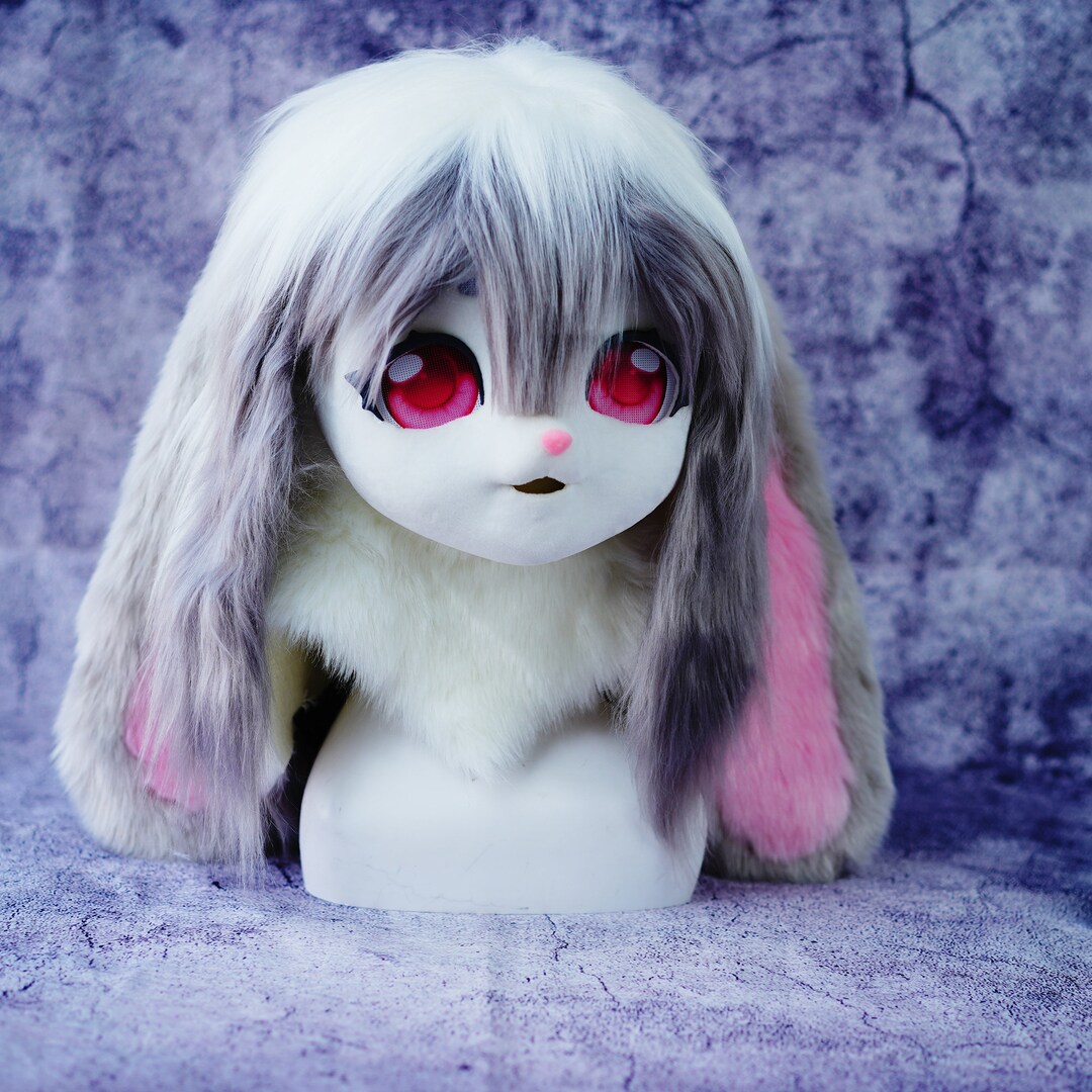 Grey Bunny Mask,rabbit Mask Furry Cosplay Mask With White Hair Animal ...