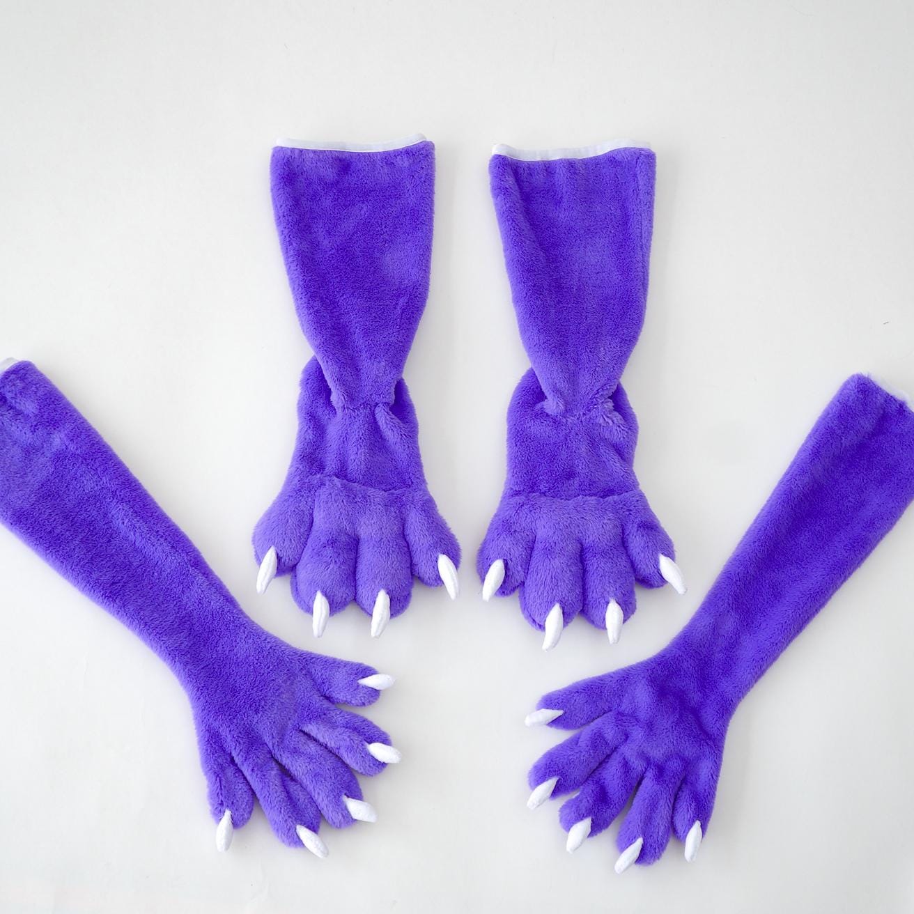 Slim Faux Fur Paws & Feetpaws Set, Violet Green Furry Handpaws ...