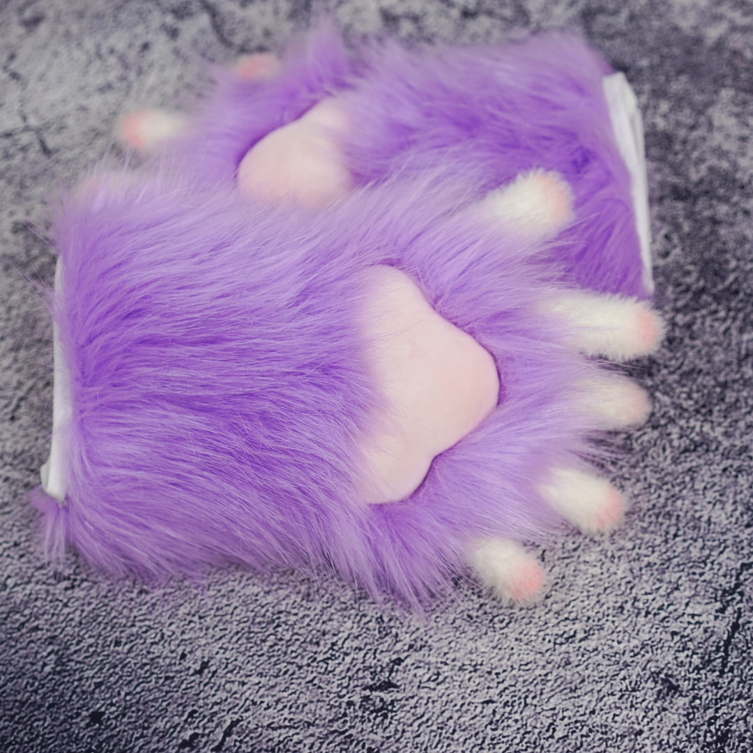 Purple Cat Paw Gloves-5 Finger Furry Faux Fur Handmade Cat Paws ...