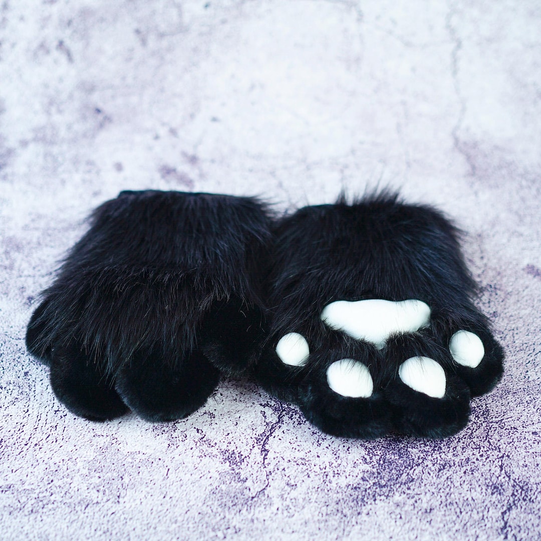 Black Paw 4-finger Gloves for Halloween Birthday Christmas, Furry ...