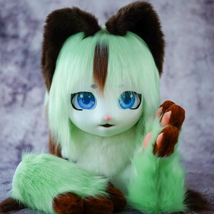 Green&brown Kigurumi Fursona Head and Paws Set | Furry Fursuit ...