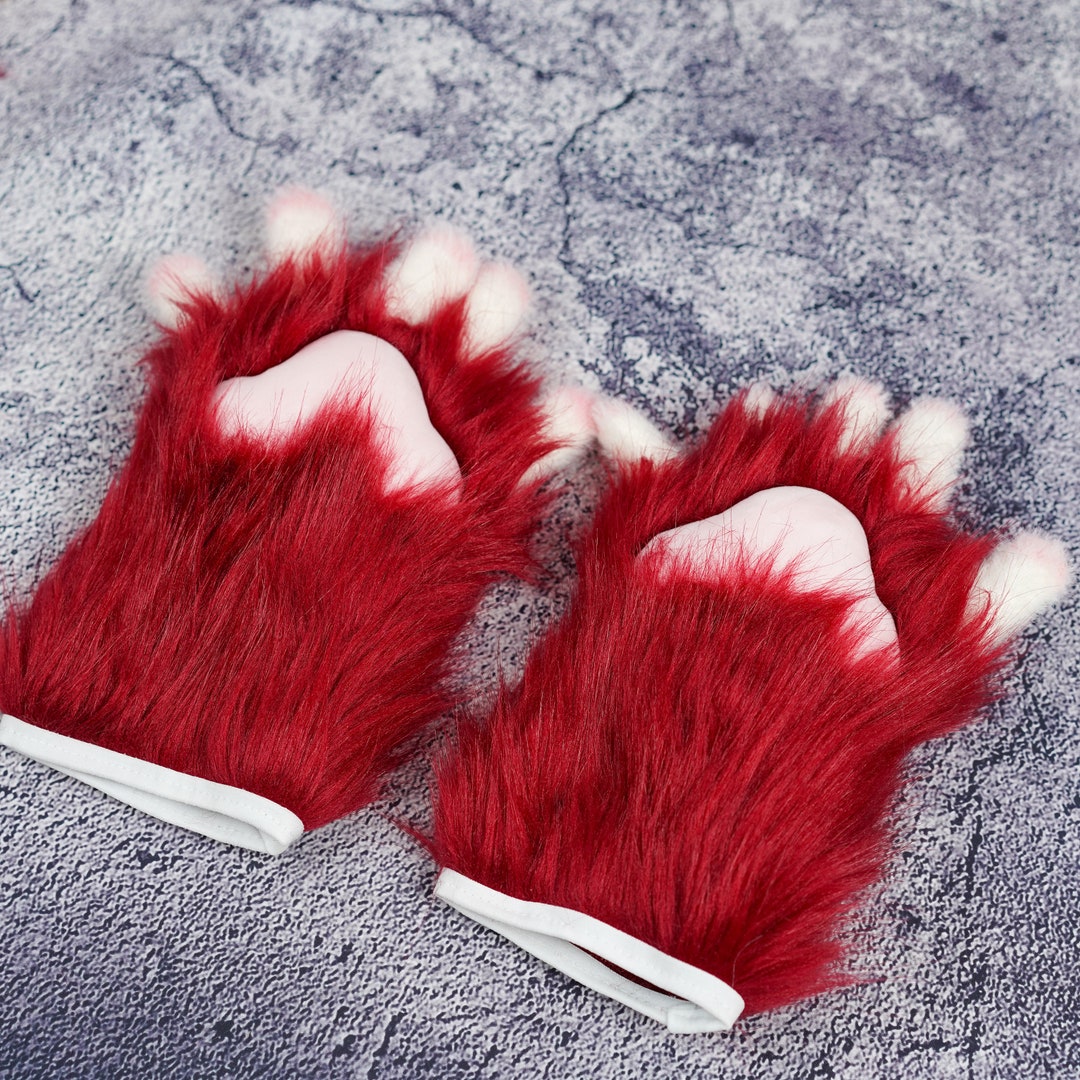 Vegan Fur Cat Paws Gloves: Handmade Furry Five-fingered Cat Hands for ...