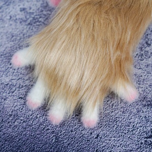 Fursuit Hand Paws , Fur Paw Pads, 5 Finger Furry Faux Fur Handmade Cat ...