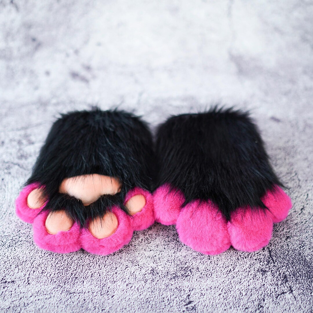 Hot Pink&black Hand Paws for Halloween Birthday Christmas, Furry Gloves ...