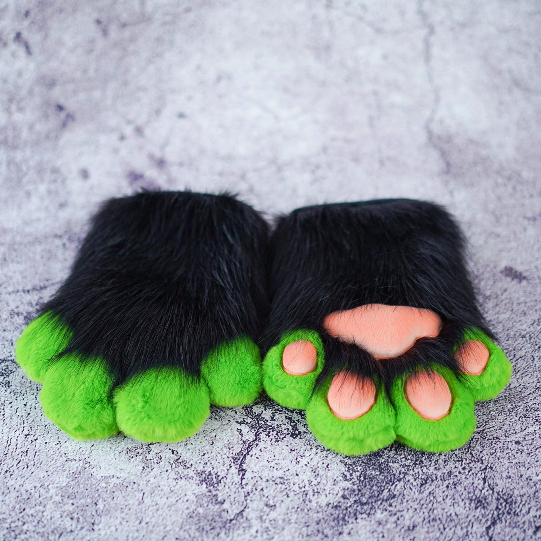 Fruit Green Black Fur Orange Pad Fursuit Hand Paws-soft Furry Gloves ...