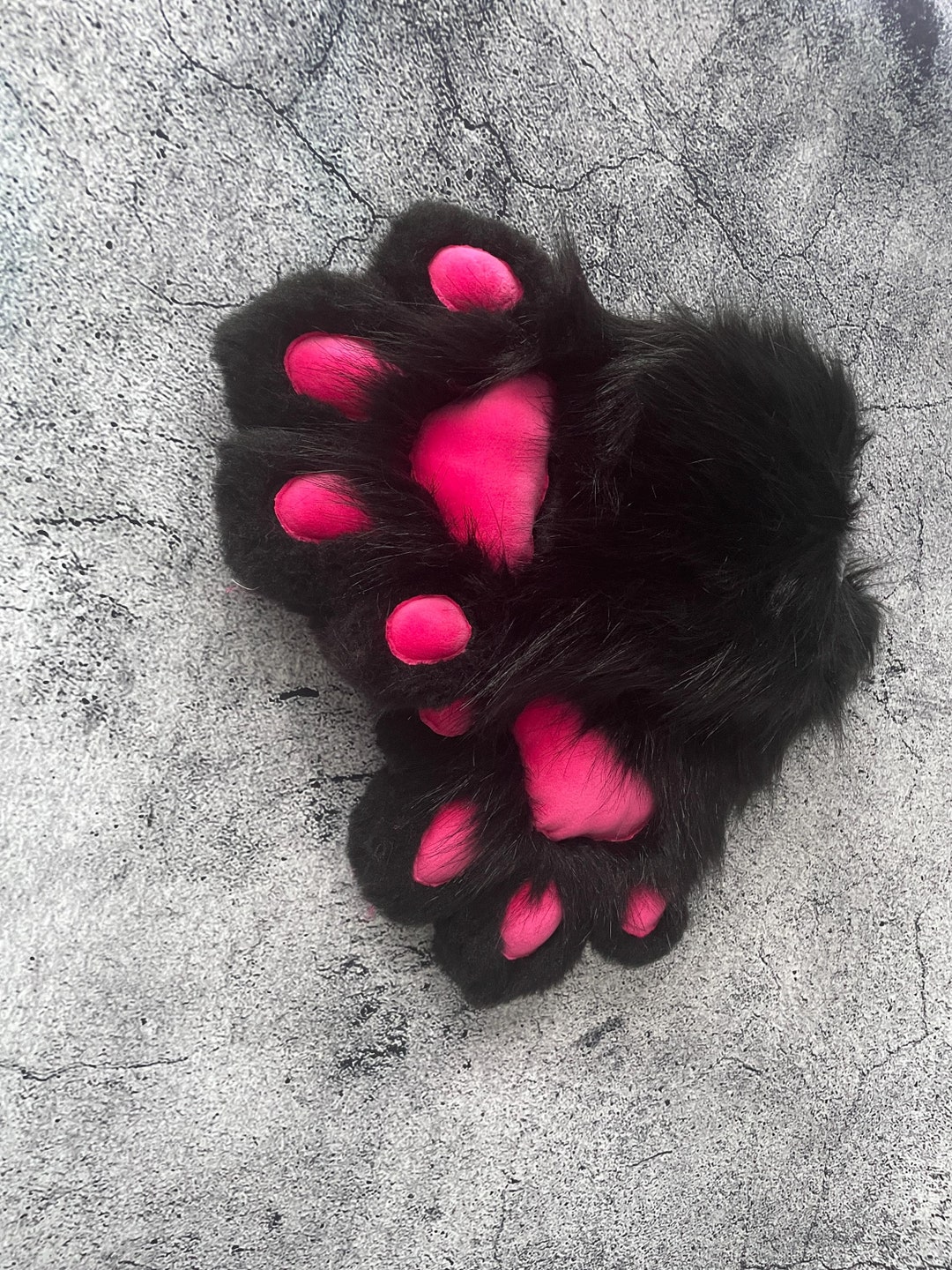 Black Cat Paw Gloves-4 Finger Furry Faux Fur Handmade Cat Paws,fursuit ...