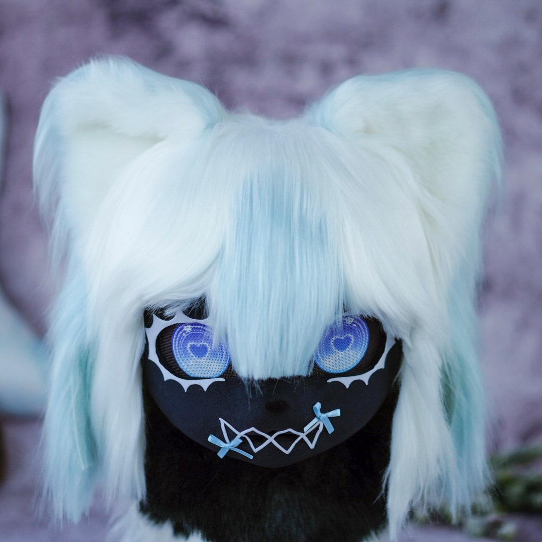Gloomy Cat Kigurumi Head, Black Doll Kitten Kigurumi Mask, Soft and ...