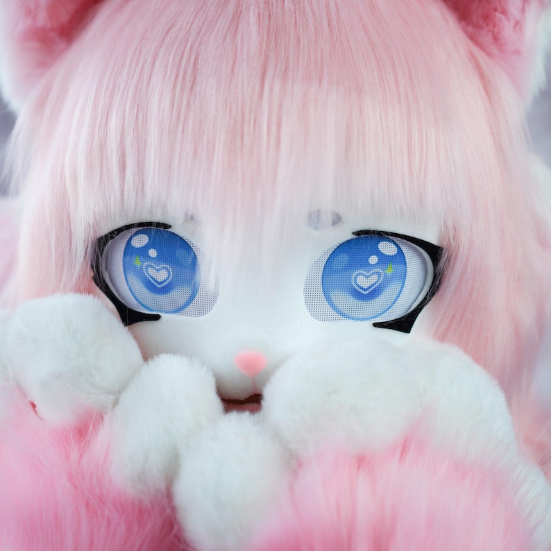 Adorable Pink and White Kigurumi Full-cover Mask With Matching Hand ...