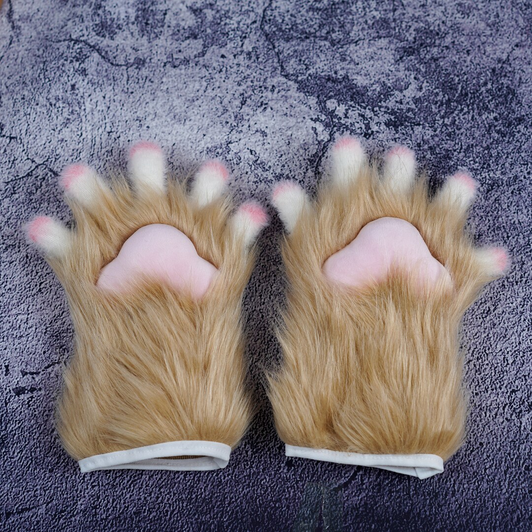 Fursuit Hand Paws , Fur Paw Pads, 5 Finger Furry Faux Fur Handmade Cat ...