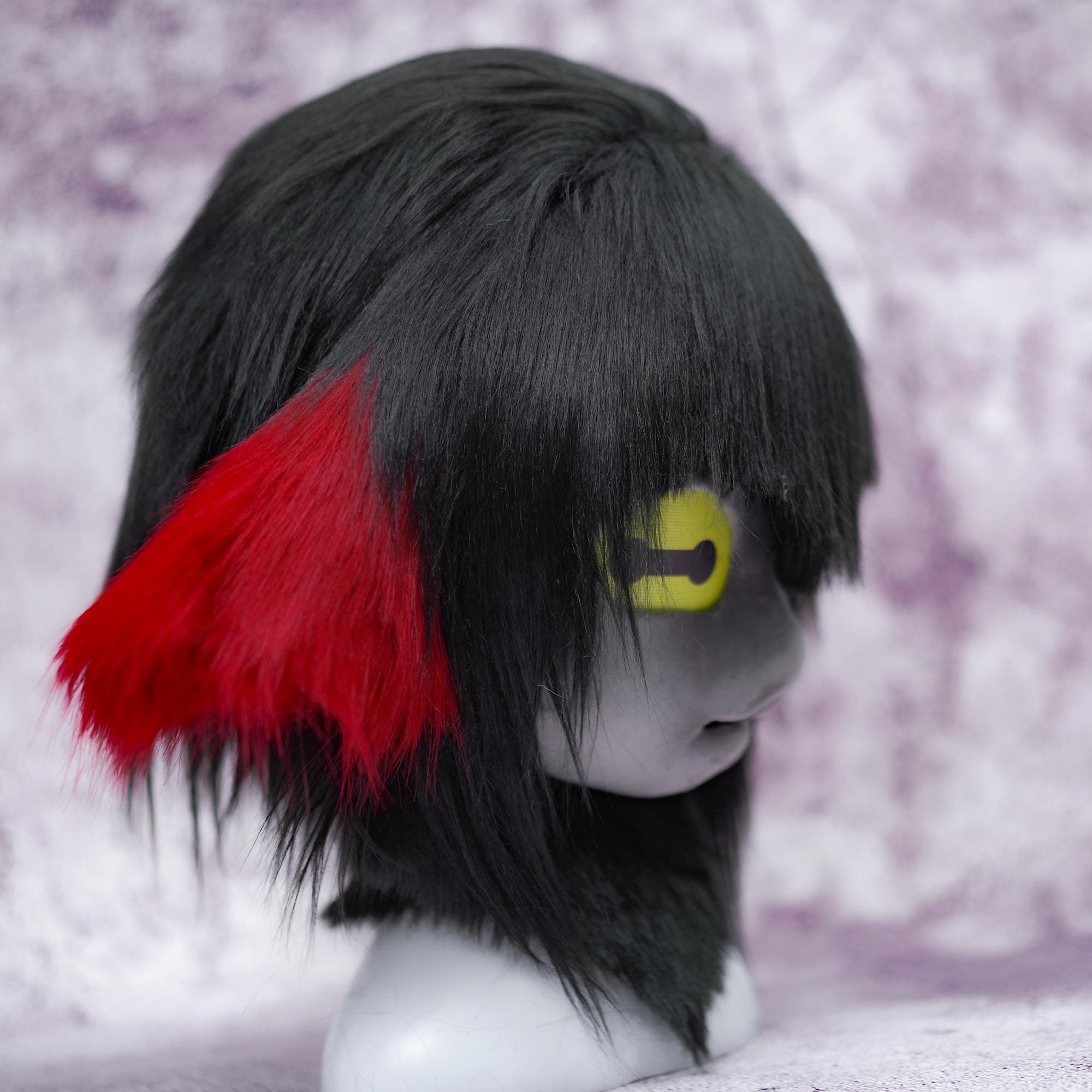 Demon Goat Kigurumi Fursuit Head, Black KIG Mask With Burgundy Ears ...