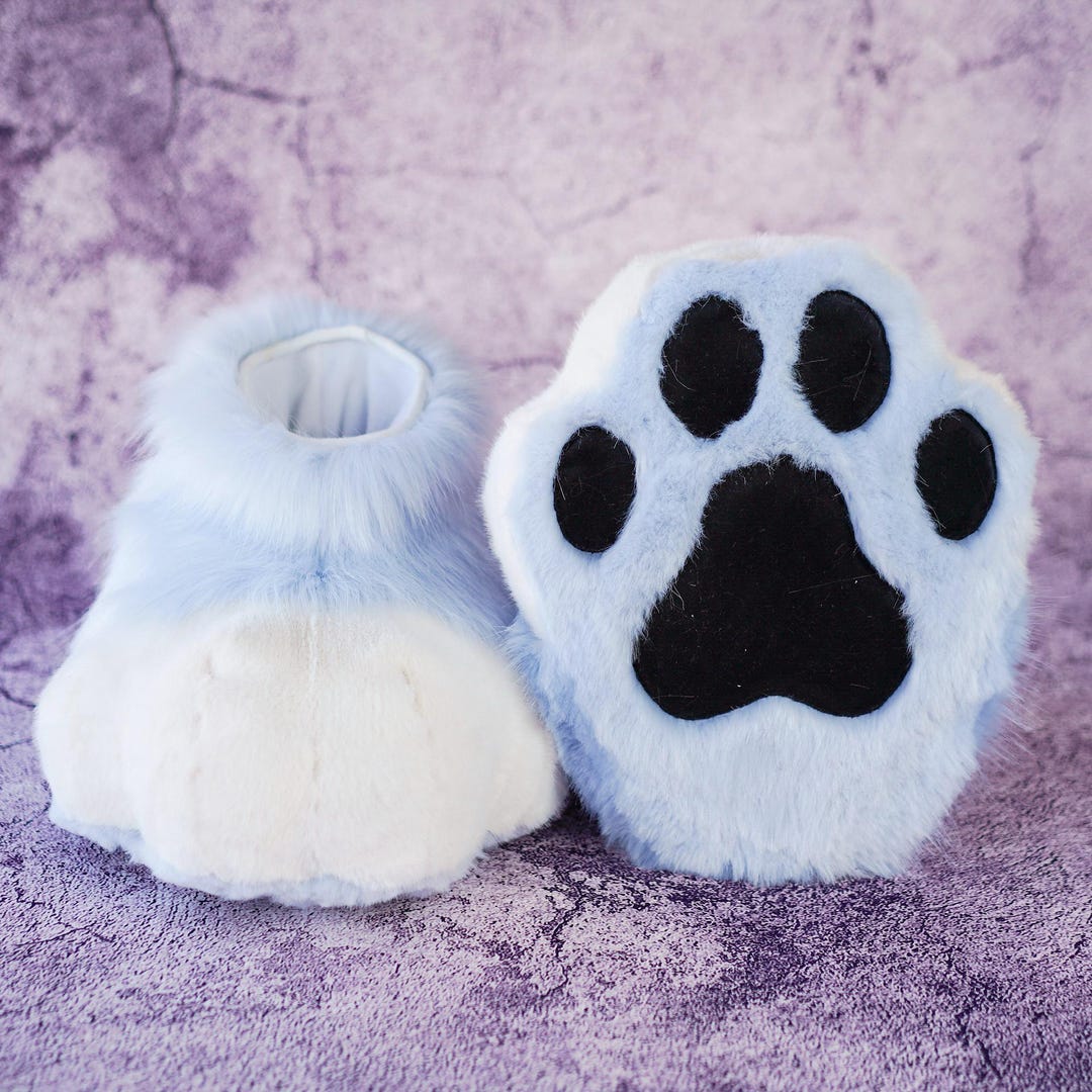 Blue Feet Paws Indoor Shoes, Fluffy Handmade Furry Slippers With Black ...