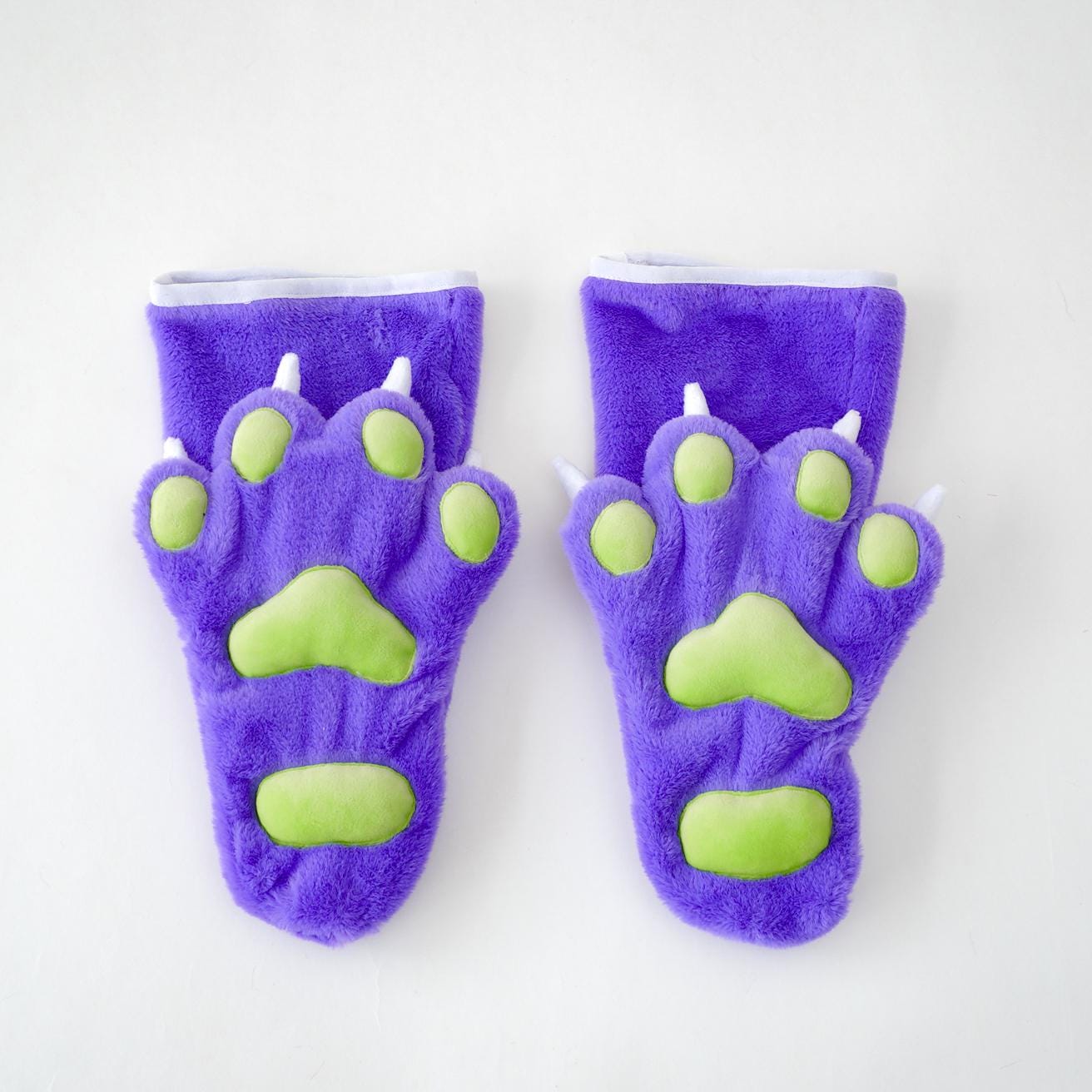 Slim Faux Fur Paws & Feetpaws Set, Violet Green Furry Handpaws ...