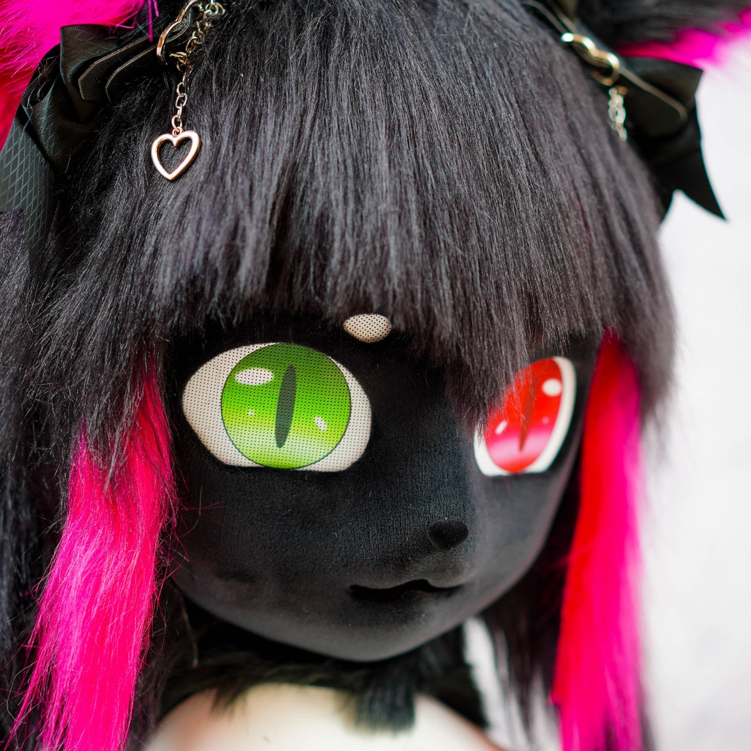 Kig Fursuit Head Cheap, Kitten Play Mask,kig Cat Mask Black Hair Furry ...