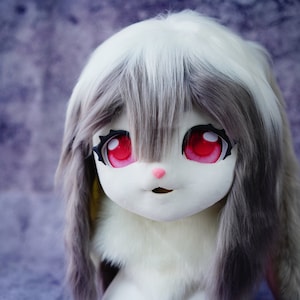 Grey Bunny Mask,rabbit Mask Furry Cosplay Mask With White Hair Animal ...