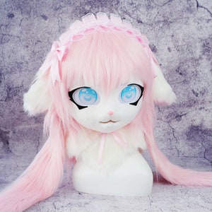 Cute Baby Pink Sheep Kig Furry Mask Head,fursuit Mask Head, Cat Kemono ...