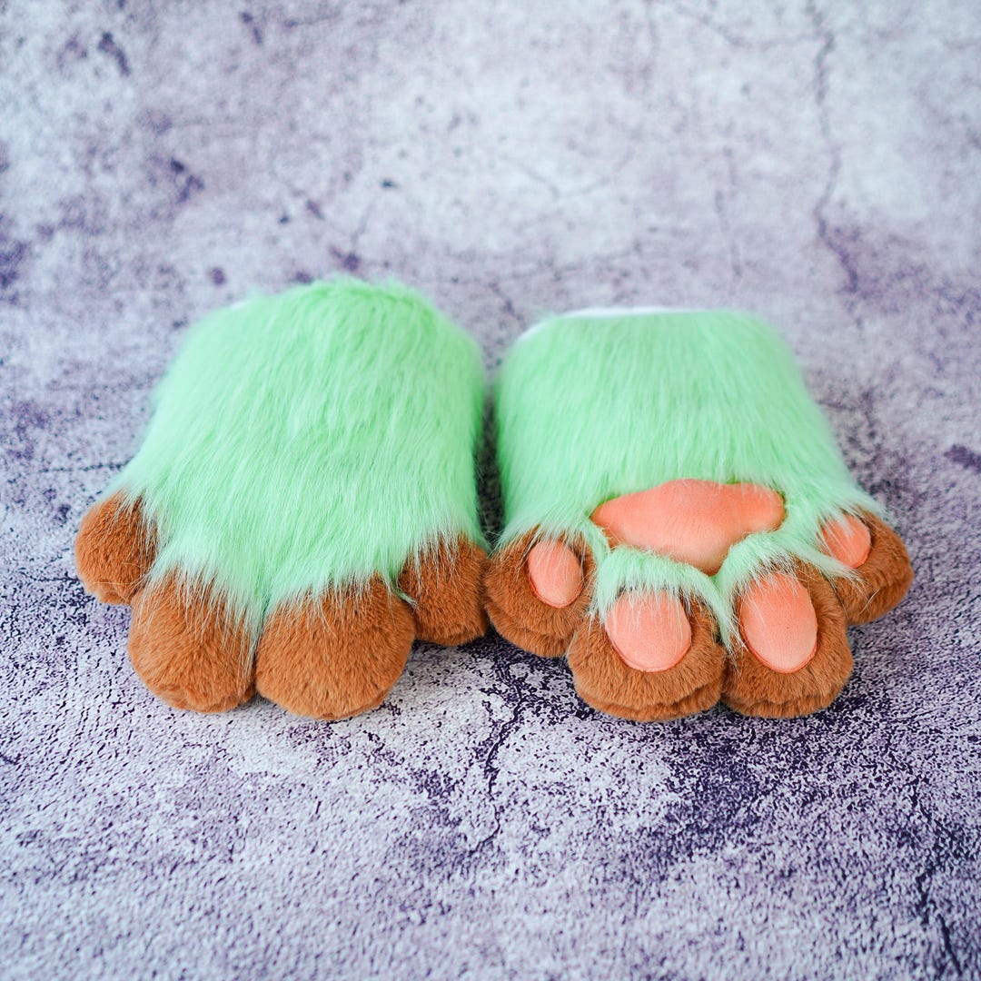Green With Brown Hand Paws Gloves for Birthday Christmas, Furry Gloves ...