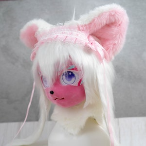 Kig Cat Mask White Hair Furry Mask Head Cosplay Animal Mask - Etsy