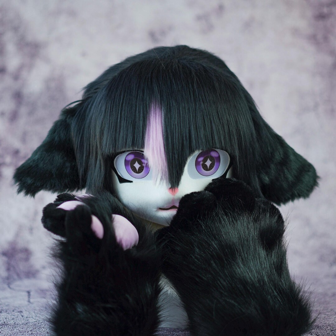 Black and Lilac Kigurumi Mask With Matching Hand Paws Fursuit Set ...