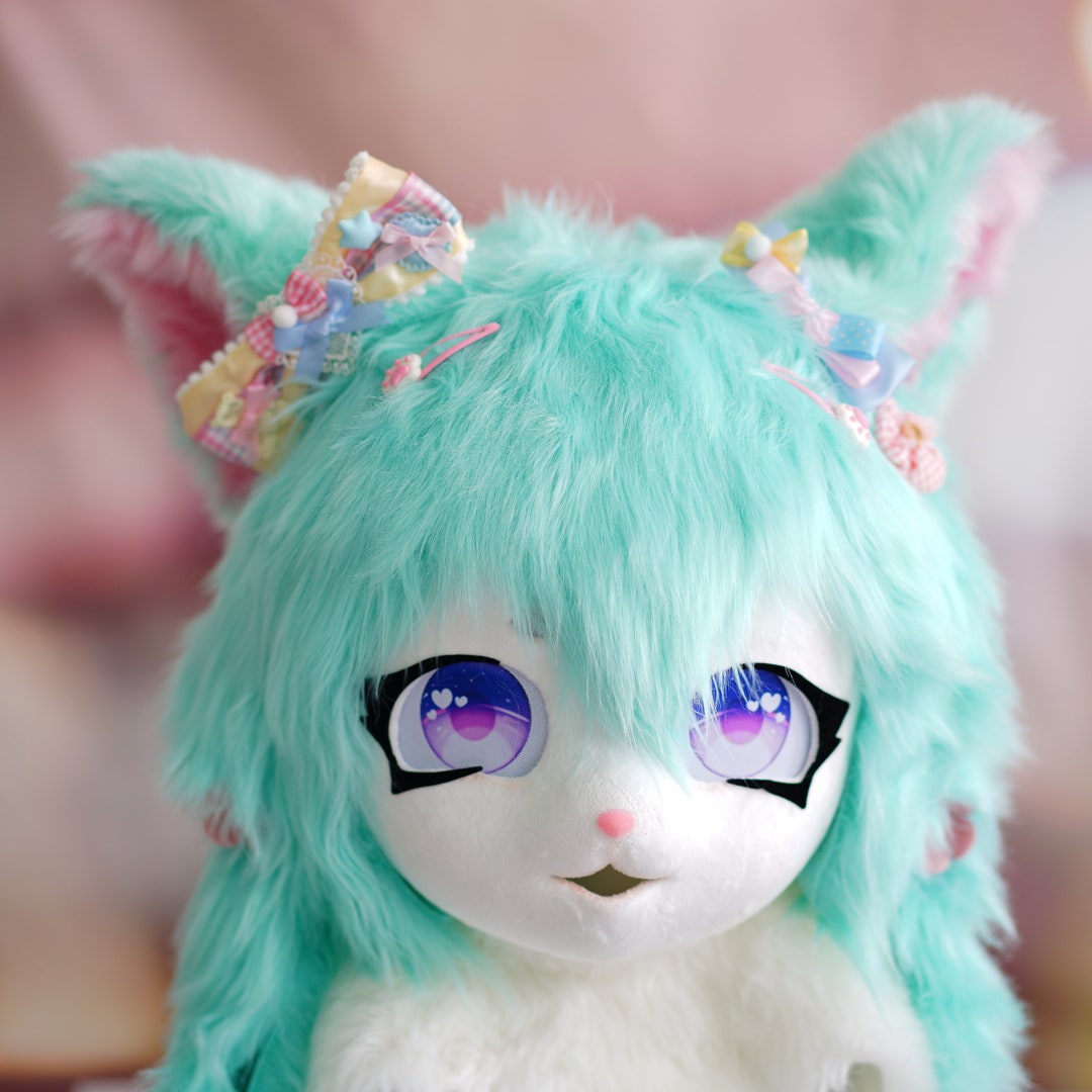 Blue Cat Mask King Cat Mask Furry Cosplay Mask Head With Blue Hair ...