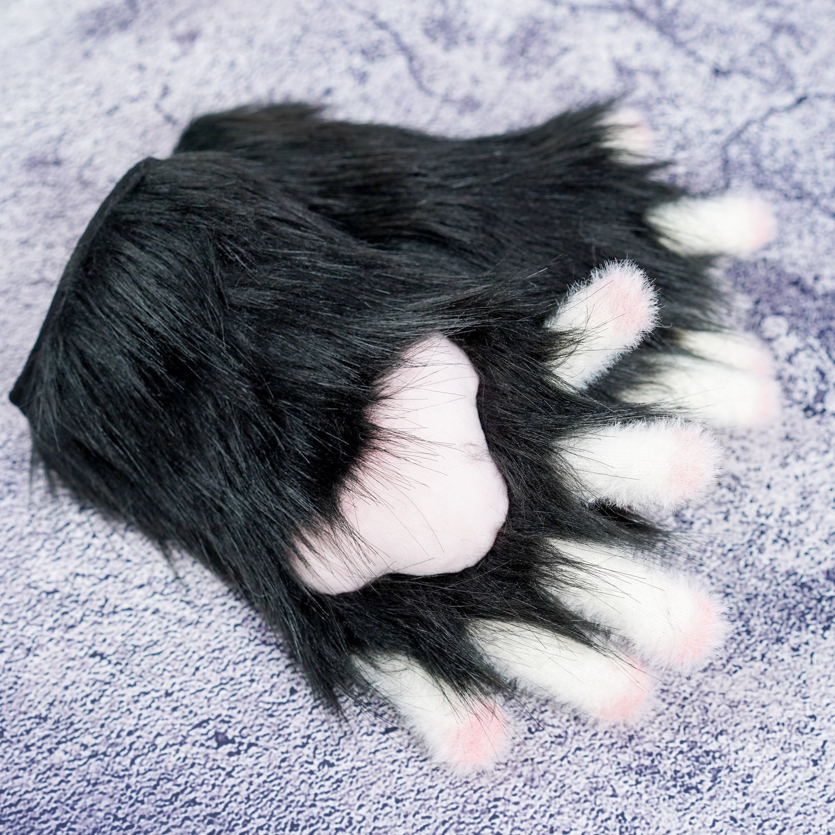 Fur Gloves， Furry Paws Costume ， Animal Paw Glove-5 Finger Black Faux ...