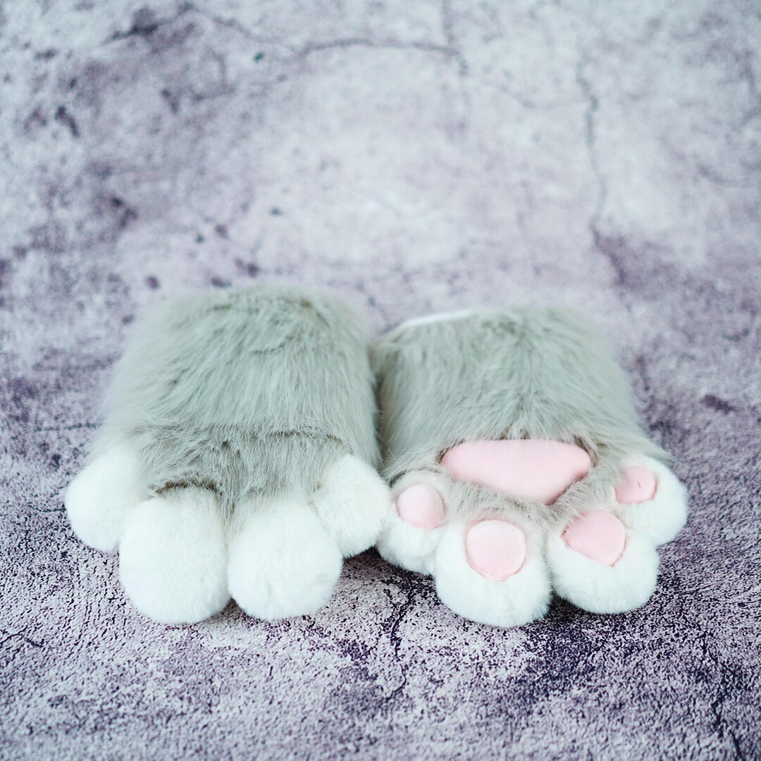 Grey Hand Paws Gloves for Halloween Birthday Christmas, Furry Gloves ...