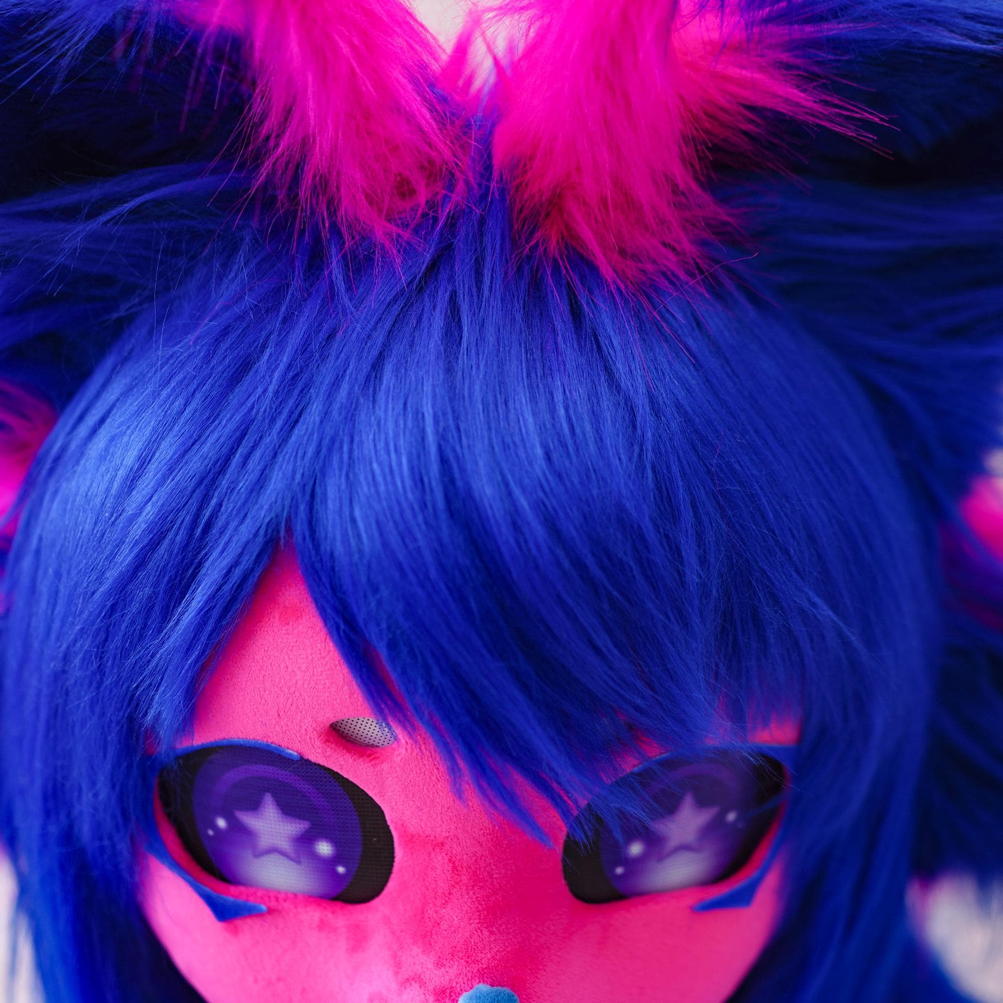 Kigurumi Fursuit Head Alien Style, KIG Mask Hot Pink Face Sapphire Hair ...