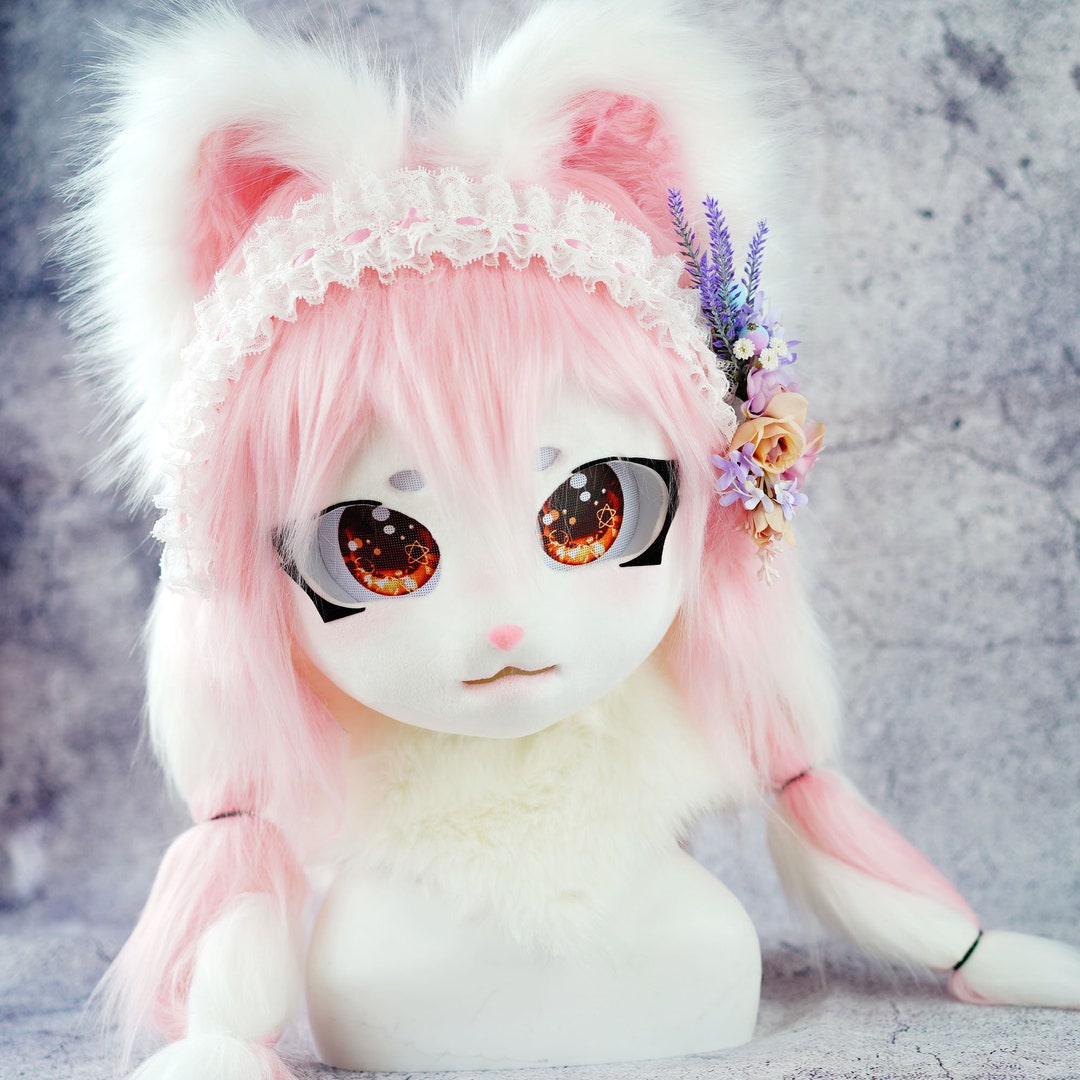 Dolce Baby Pink Kig Head With Tracking Eyes,furry,handmade Mask Furry ...