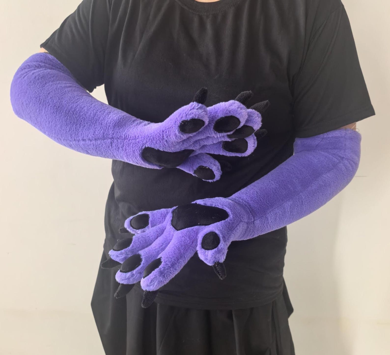 Slim Fursuit Paws | Purple Cosplay Paw Gloves for Jax | Long Arm Furry ...