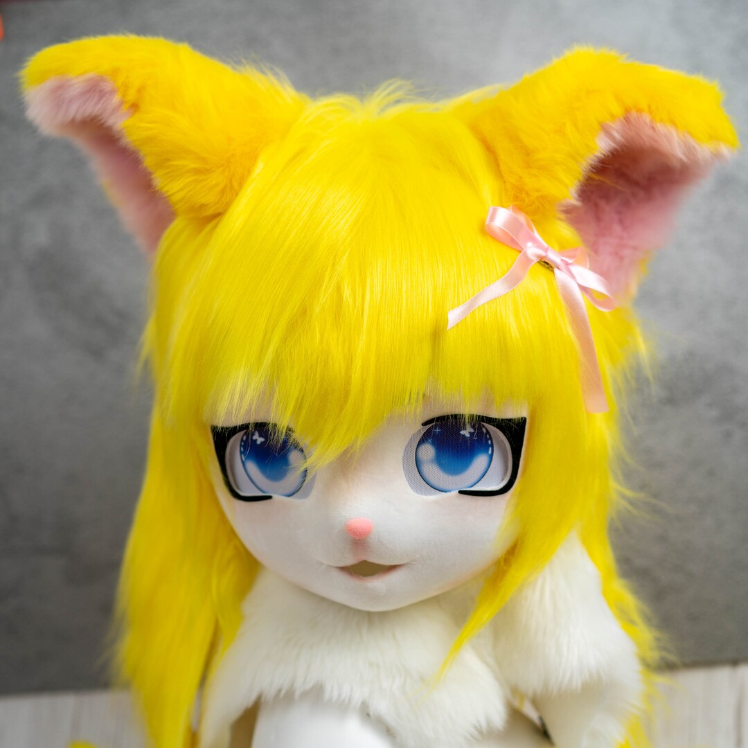Kig Cat Mask Yellow Hair Furry Mask Beast Head Cosplay Animal Mask ...