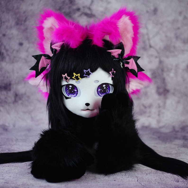 Alien Fursuit Head Mask and Handpaws Set- Handcrafted Faux Fur Kigurumi ...