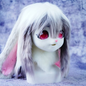 Grey Bunny Mask,rabbit Mask Furry Cosplay Mask With White Hair Animal ...