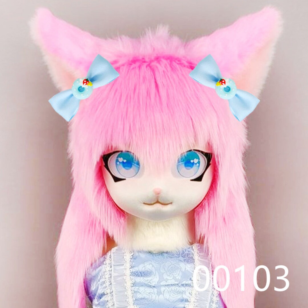 Pink Furry Fursuit Head Head With Bows Clips Kig Kemono Mask - Etsy Canada
