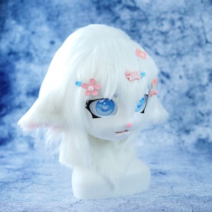 Cute White Kigurumi Sheep Mask With Flower Clip,perfect Furry Gear for ...