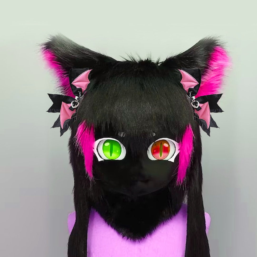 Furry Cosplay Mask Head With Black Hair Kig Kemono Mask - Etsy