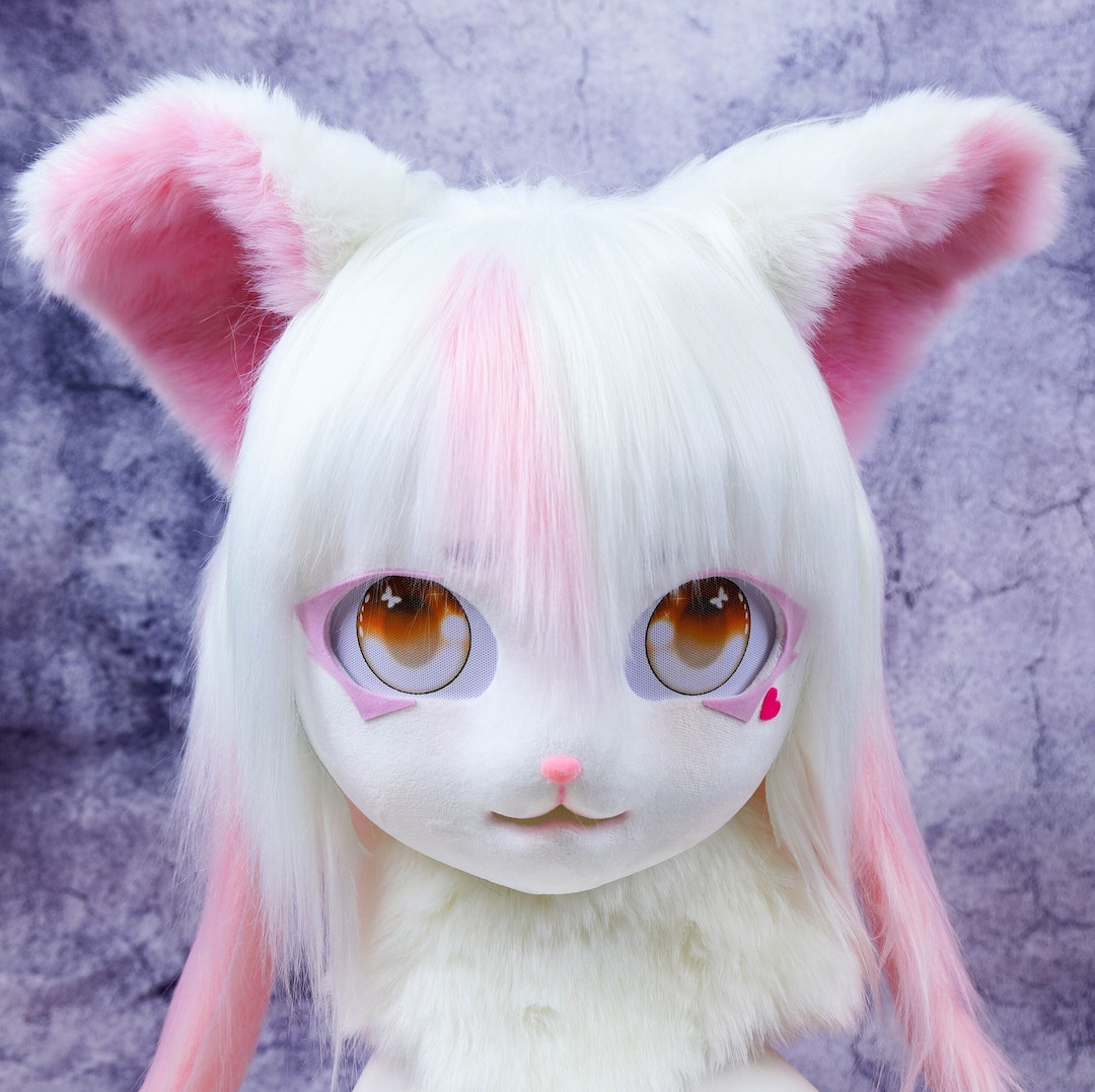 Kig Fursuit Head Cat Furry Head With White Hair , Kig Kemono Fursuit ...