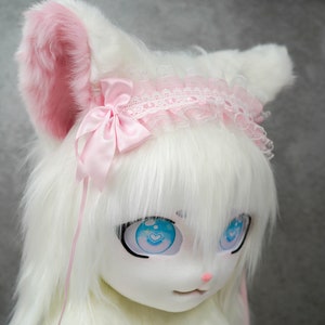 Whiter Hair Cute Furry Mask Head, Kig Cat Fursuit Mask Head, Cat Kemono ...
