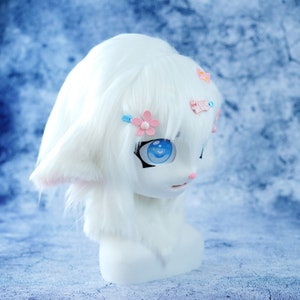 Cute White Kigurumi Sheep Mask With Flower Clip,perfect Furry Gear for ...