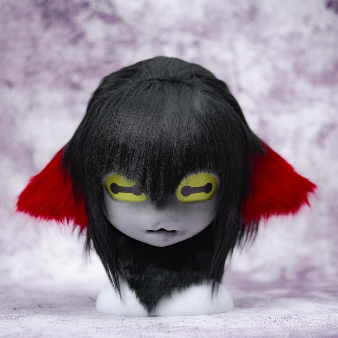 Demon Goat Kigurumi Fursuit Head, Black KIG Mask With Burgundy Ears ...