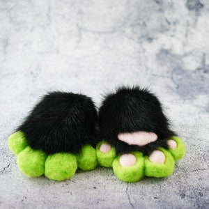 Lime Green Black Cat Fursuit Paws-soft Furry Gloves for Cosplay and ...