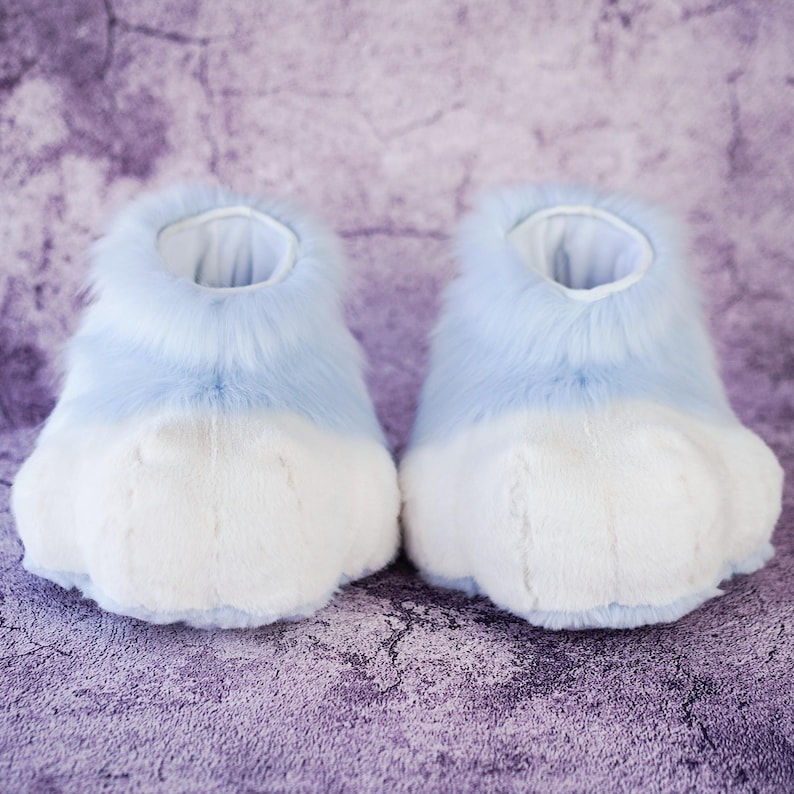 Blue Feet Paws Indoor Shoes, Fluffy Handmade Furry Slippers With Black ...