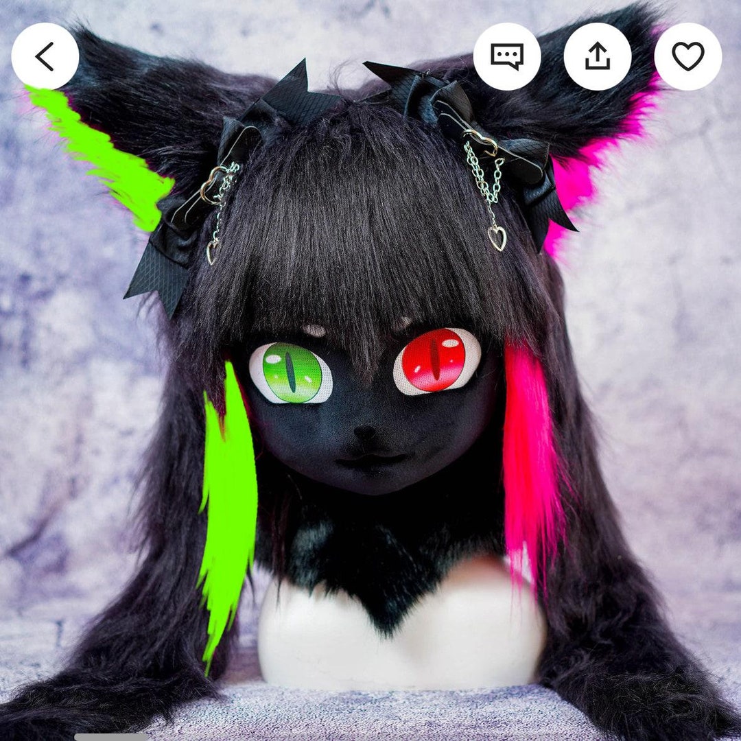 Kig Cat Mask Black Hair Furry Mask Beast Head Cosplay Animal Mask ...