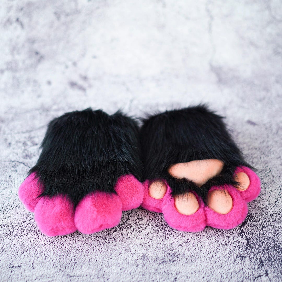 Black Hand Paws Gloves for Halloween Birthday Christmas, Furry Gloves ...
