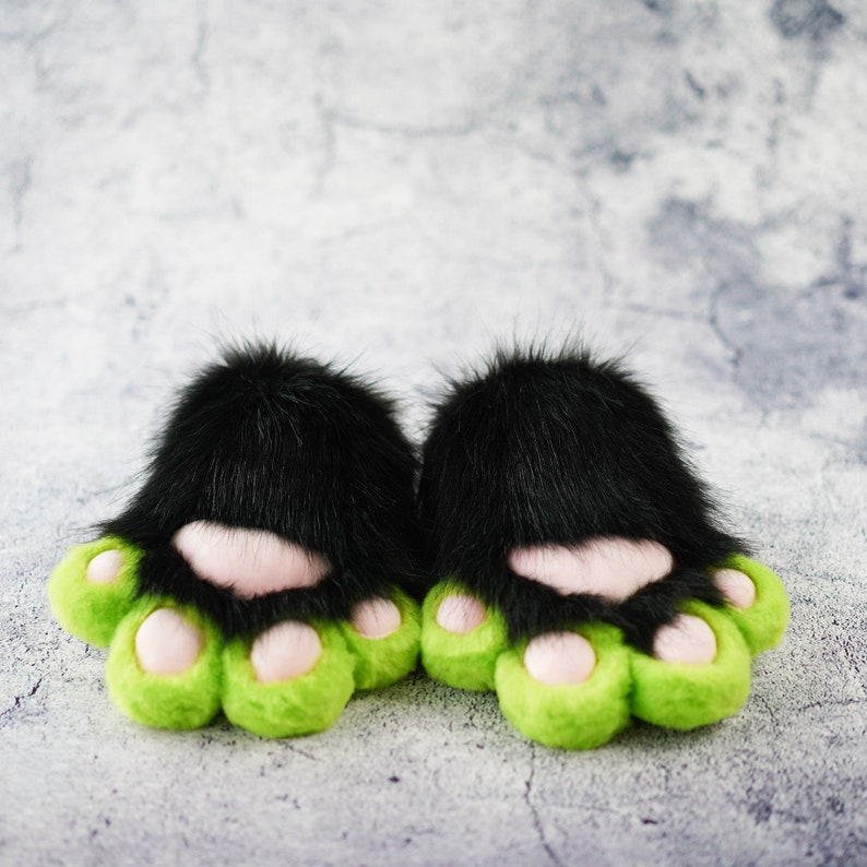 Lime Green Black Cat Fursuit Paws-soft Furry Gloves for Cosplay and ...