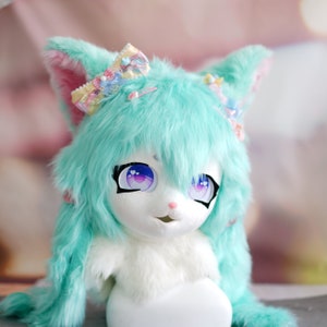 Blue Cat Mask King Cat Mask Furry Cosplay Mask Head With Blue Hair ...