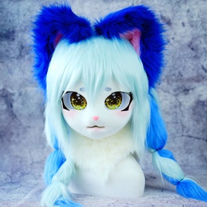 Blue Kig Head,handmade Cat Mask,furry Cosplay Mask Head ,tracking Eyes ...