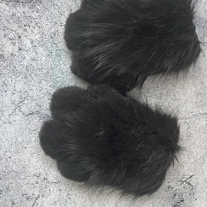 Black Cat Paw Gloves-4 Finger Furry Faux Fur Handmade Cat Paws,fursuit ...