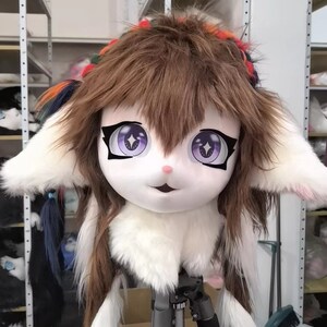 Furry Cosplay Mask Head With Black Hair Kig Kemono Mask - Etsy