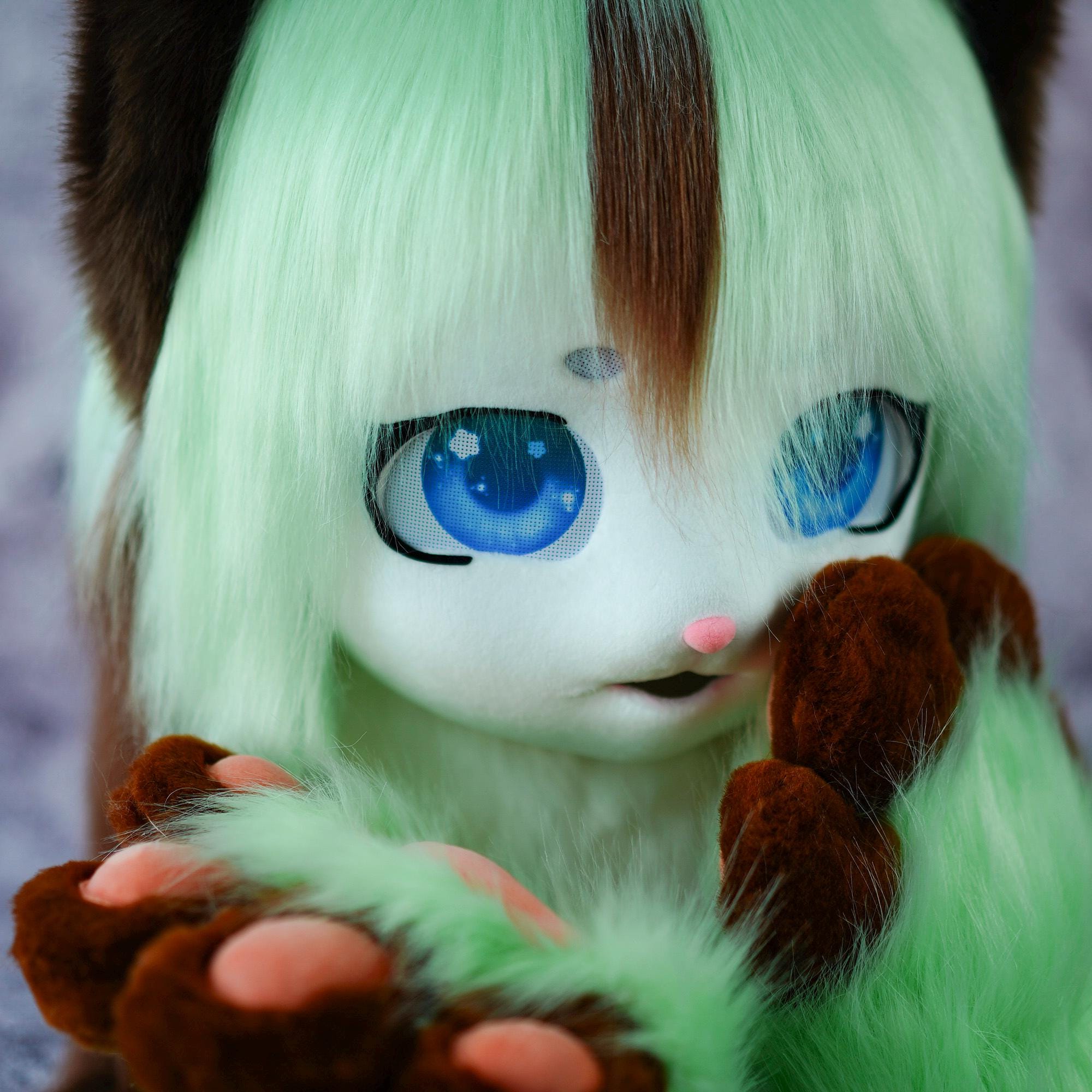 Green&brown Kigurumi Fursona Head and Paws Set | Furry Fursuit ...